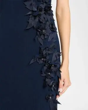 Badgley Mischka Draped One-shoulder Cocktail Midi Dress