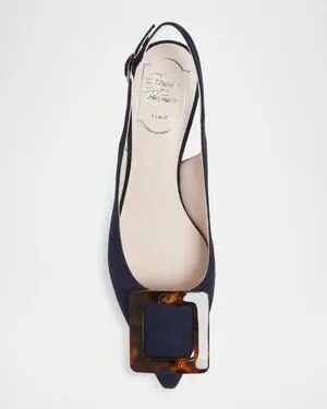 ROGER VIVIER 65mm Viv In The City Suede Buckle Slingback Pumps - Blu Navy