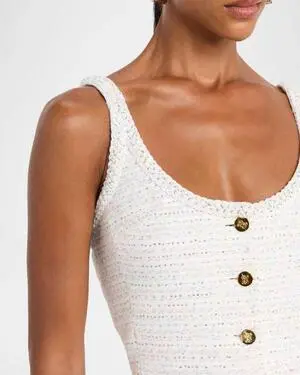 Giambattista Valli Paillette Tweed Button-front Crop Top