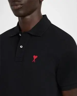 AMI Paris Apos;s De Coeur Cotton Polo Shirt - Noir