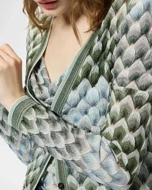 Missoni Metallic Lace Knit Slim V-neck Cardigan - Green Multi
