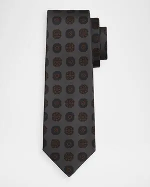 Kiton Apos;s Silk Floral Medallion 7-fold Tie - Grey