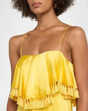Cinq À Sept Luma Silk Tassel Maxi Dress - Lightseed
