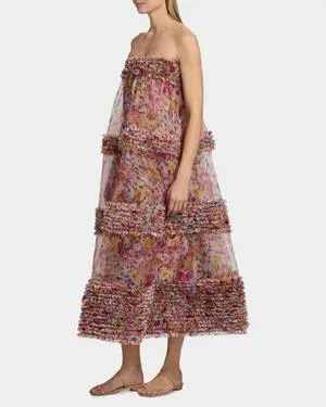 Zimmermann Luna Ruffle Bandeau Gown - Multi Flor