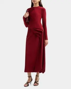 Lela Rose Floral Organza Embroidered Crepe Midi Dress - Wine