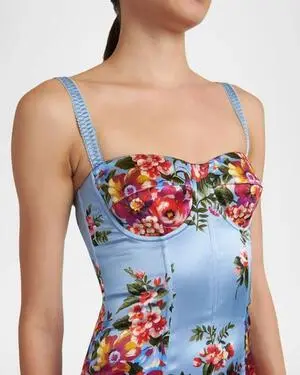Dolce & Gabbana Floral Satin Bustier Midi Dress