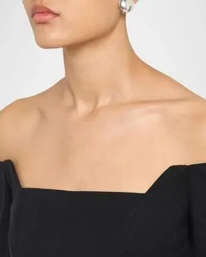 Lela Rose Off-the-shoulder Stretch Cotton Long-sleeve Top - Black