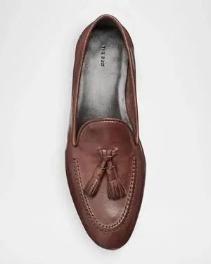 THE ROW Caden Leather Tassel Loafers - Chestnut