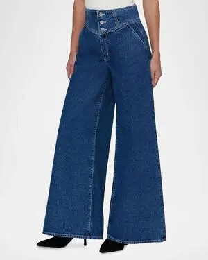 L & APOS;AGENCE Sonja Corseted Wide-leg Jeans