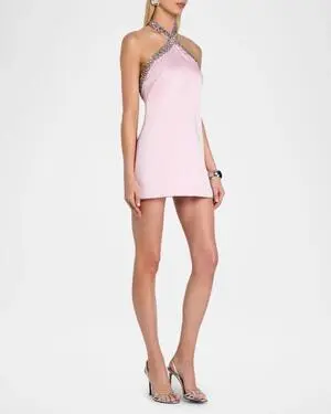 Retrofete Sabry Jeweled Halter Mini Dress