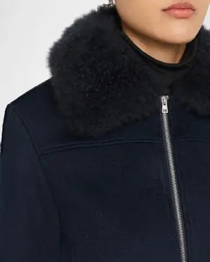 YVES SALOMON Cashmere-blend Bomber Jacket With Removable Shearling Collar - Navy