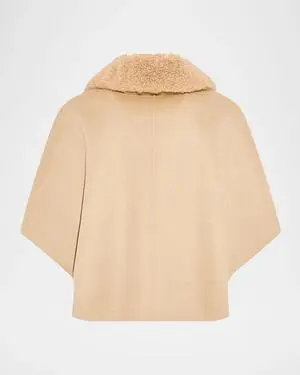 YVES SALOMON Cashmere-blend Cape With Removable Shearling Collar