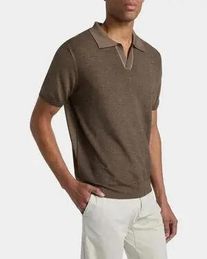 Canali Apos;s Textured Wool Polo Shirt - Tan