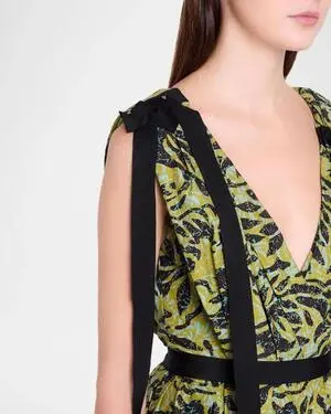 Ulla Johnson Karina Sleeveless Floral Cotton Bow Midi Dress - Chartreuse