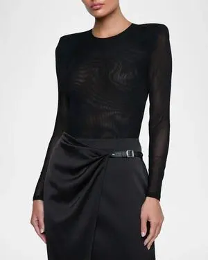L & APOS;AGENCE Trista Stretch Mesh Bodysuit - Black