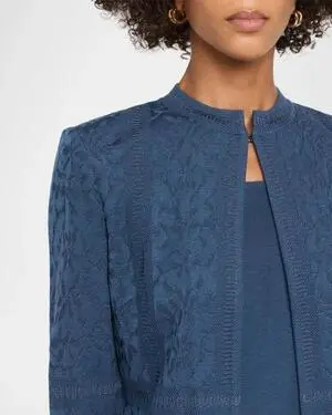 Misook Floral Jacquard Open Jacket - Stardust