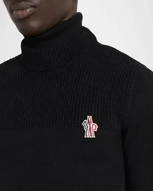 Moncler Apos;s Ribbed Wool Turtleneck Sweater - Black