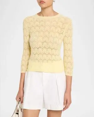 Vince Fine Lace 3/4-sleeve Crewneck Top