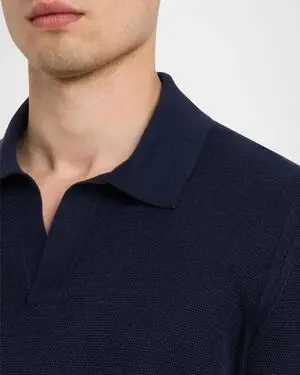 Zegna Apos;s Cashmere And Mulberry Silk Waffle Knit Polo Sweater - Blue