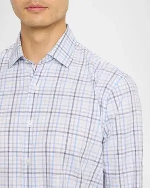 Peter Millar Apos;s Warren Crown Lite Cotton-stretch Plaid Sport Shirt - Cloudy Blu