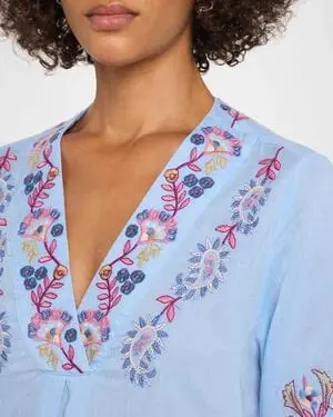 Johnny Was Pleated Floral-embroidered Mini Shift Dress - Della Robb