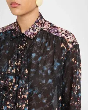 Ulla Johnson Gesture Floral Silk Ruffle Blouse