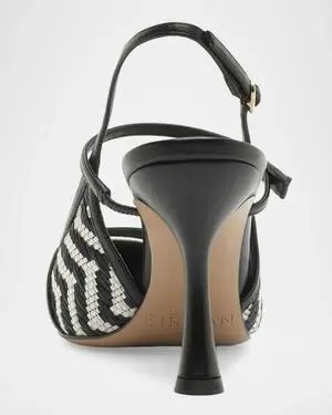 ALEXANDRE BIRMAN 85mm Tita Zig-zag Raffia Slingback Pumps