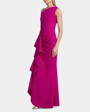 Chiara Boni La Petite Robe Ruched One-shoulder Ruffle Gown - Cyclamen