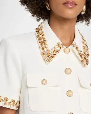Cinq À Sept Aanya Sunflare Embellished Jacket - Ivory/cham
