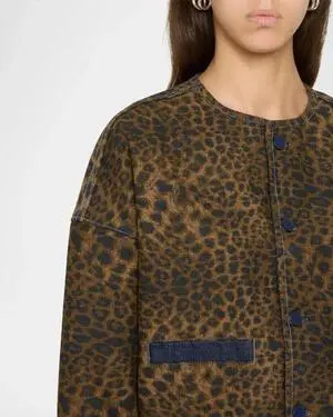 L & APOS;AGENCE Verona Leopard-print Crop Denim Jacket