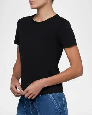 L & APOS;AGENCE Aileen Cotton Crewneck T-shirt - Black