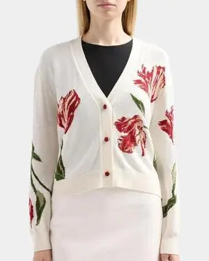 Alice + Olivia Bradley Floral Intarsia-knit Short Cardigan