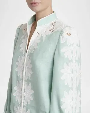 Valentino Garavani Floral Embroidered Linen Belted Midi Dress - Mint