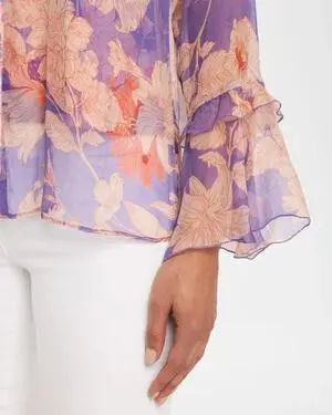 Johnny Was Emerie Floral Silk Ruffle-sleeve Blouse - Kiko