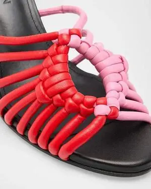 JW Anderson 70mm Plot Bicolor Woven Leather Sandals Red/bubble