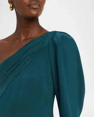 Badgley Mischka One-shoulder Draped Mermaid Gown - Pine