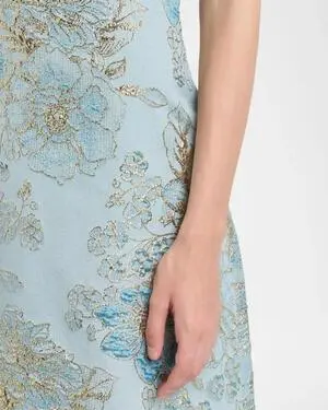 Rickie Freeman For Teri Jon Strapless Metallic Floral Jacquard Gown - Mist Multi