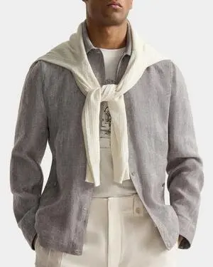Brunello Cucinelli Apos;s Linen And Hemp Diagonal Outerwear Jacket - Brown