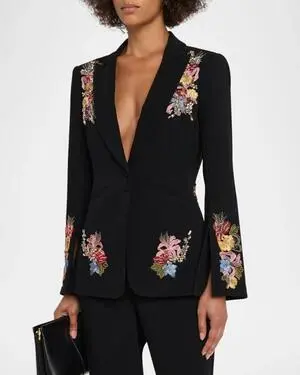 Cinq À Sept Rhinestone Floral Peak-lapel Blazer