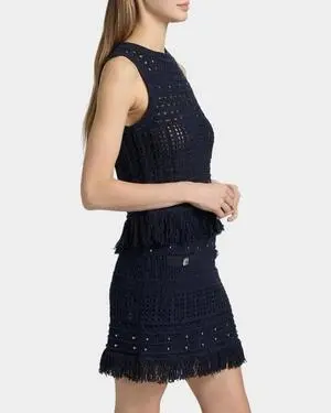 MILLY Beaded Fringe Knit Sleeveless Top