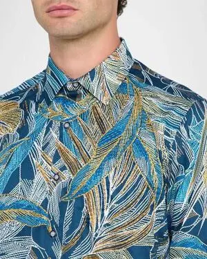 Robert Graham Apos;s Chorro Embroidered Leaf Print Shirt