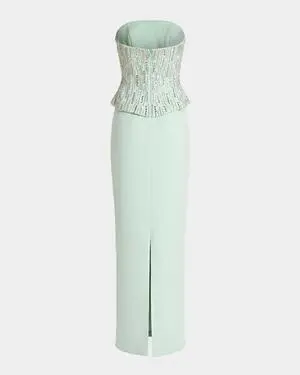Mac Duggal Embellished Corset Strapless Column Gown