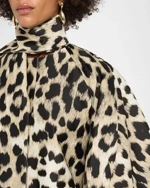 Givenchy Leopard Jacquard Short Cocoon Coat With Scarf - Beige