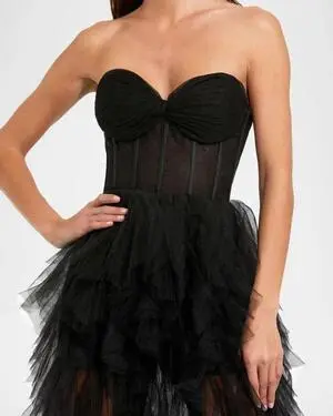 Mac Duggal Strapless Ruffle Bustier Gown