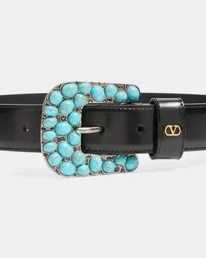 VALENTINO Vlogo Signature Brushed Calfskin Belt, 30mm