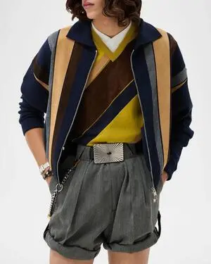 Versace Colorblocked Wool-blend Zip-up Blouson Jacket