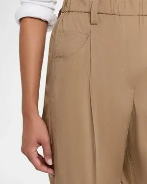 Brunello Cucinelli Tapered Lightweight Poplin Crop Pants - Dune