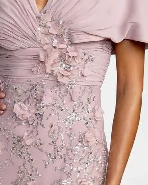Mac Duggal 3d Mini Rosette Column Gown - Rose