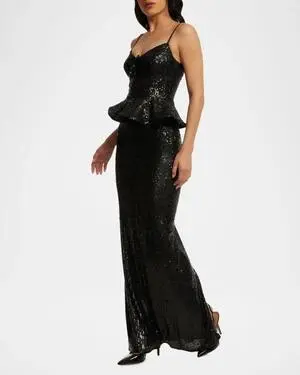 Dress The Population Akiah Sequin Peplum Bodycon Gown
