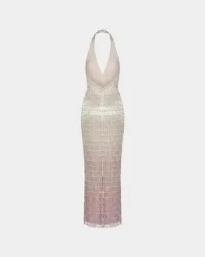 Mac Duggal Beaded Fringed Halter Gown